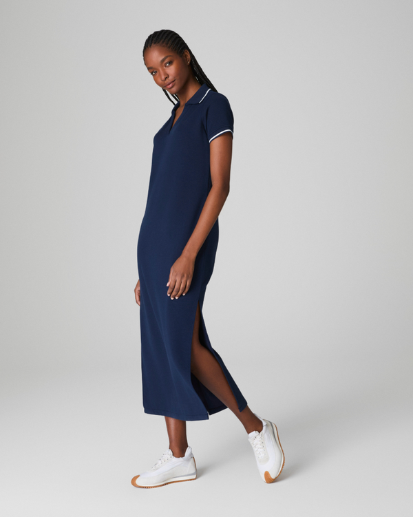 SPANX AIRESSENTIALS PIQUE POLO MIDI DRESS IN TIMELESS NAVY | SHOPIDB.COM - Indigeaux Denim Bar ...